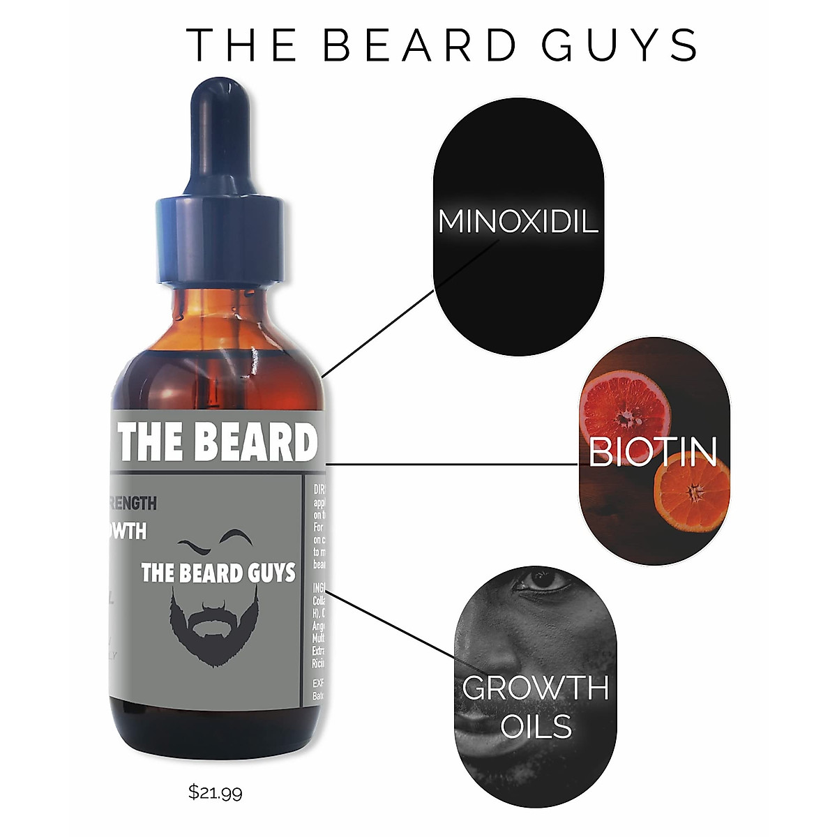 The Beard Guys Maximum Strength Minoxidil & Biotin Fast Beard Growth Oil, One Month Supply, 2 Ounce - Top Beard Thickener and Conditioner Infused With Argan and Jojoba Oil