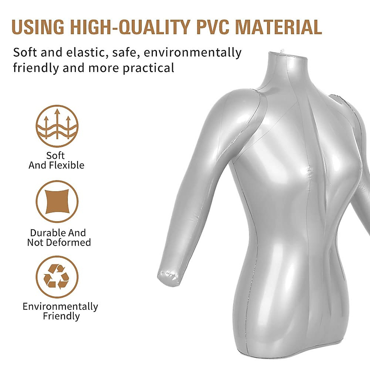 Newsmarts Inflatable Female Mannequin Half Body with Arms Torso Top Shirt Form Display Dummy Model