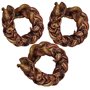 hotspot pets Braided Bully Stick Rings for Dogs - (3 Pack) Premium All Natural Long Twisted Beef Pizzle Dog Chew Treats - Grain Free Fully Digestible Rawhide Alternative Bones