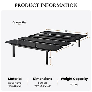 SHA CERLIN Electric Ergonomic Adjustable Bed Base Queen Size, Independent Head and Foot Incline, Wireless Remote Control with Quiet Motor