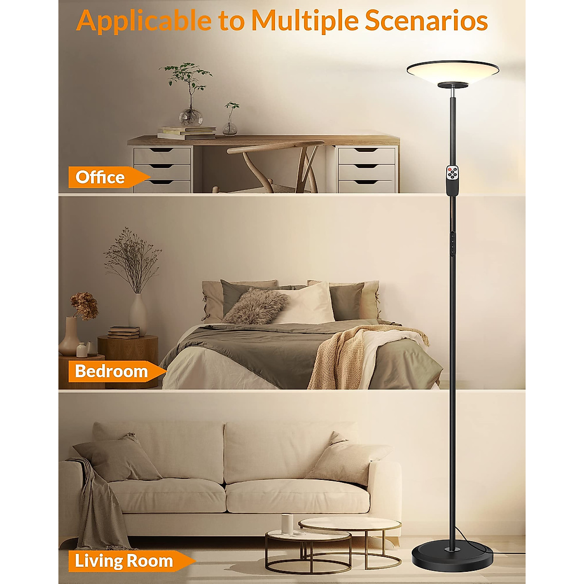 LEPOWER Bright Floor Lamp, Torchiere LED Standing Lamp with Wall Switch and Remote Control, 50 Lighting Effects Modern Pole Lamp, Tall Floor Lamps for Living Room, Bedroom, Office, Dorm, Corner