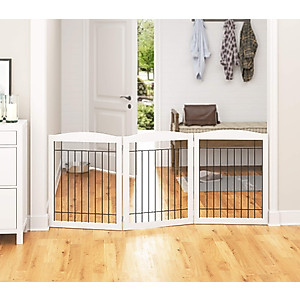 PAWLAND Extra Wide Dog gate for The House, Doorway, Stairs, Freestanding Foldable Wire Pet Gate, Pet Puppy Safety Fence, 30" Height (White, 3 Panels)