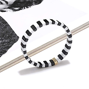 Urwomin Enamel Tile Bracelets Rainbow Tile Bead Stand Bracelets (A White+Black)