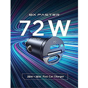 USB C Car Charger Adapter, AINOPE 72W USB C Car Faster Charger with Mini and All-Metal Body, PD 36W & QC 36W Type C Car Charger Compatible with Magsafe Car Mount, iPhone 14/13/12, iPad Pro, PPS 25W
