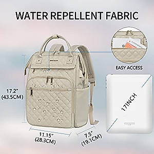 EMPSIGN Laptop Backpack for Women 17 Inch Travel Backpack, Large Capacity 40L Compuer Backpack Purse, Waterproof Stylish Business College Backpack with USB Port, Quilted Beige
