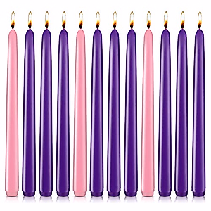 Kingyo 12 Pack Christmas Advent Candles, 10" Unscented and Dripless Taper Candles - 9 Purple and 3 Pink