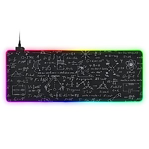 Large RGB Gaming Mouse Pad Blackboard Inscribed Scientific Formulas Calculations Physics Glowing Extended Mousepad 31.5x11.8in, Soft Anti-Slip Rubber Base Luminous Mouse Mat for Pc Laptop, Gaming, of