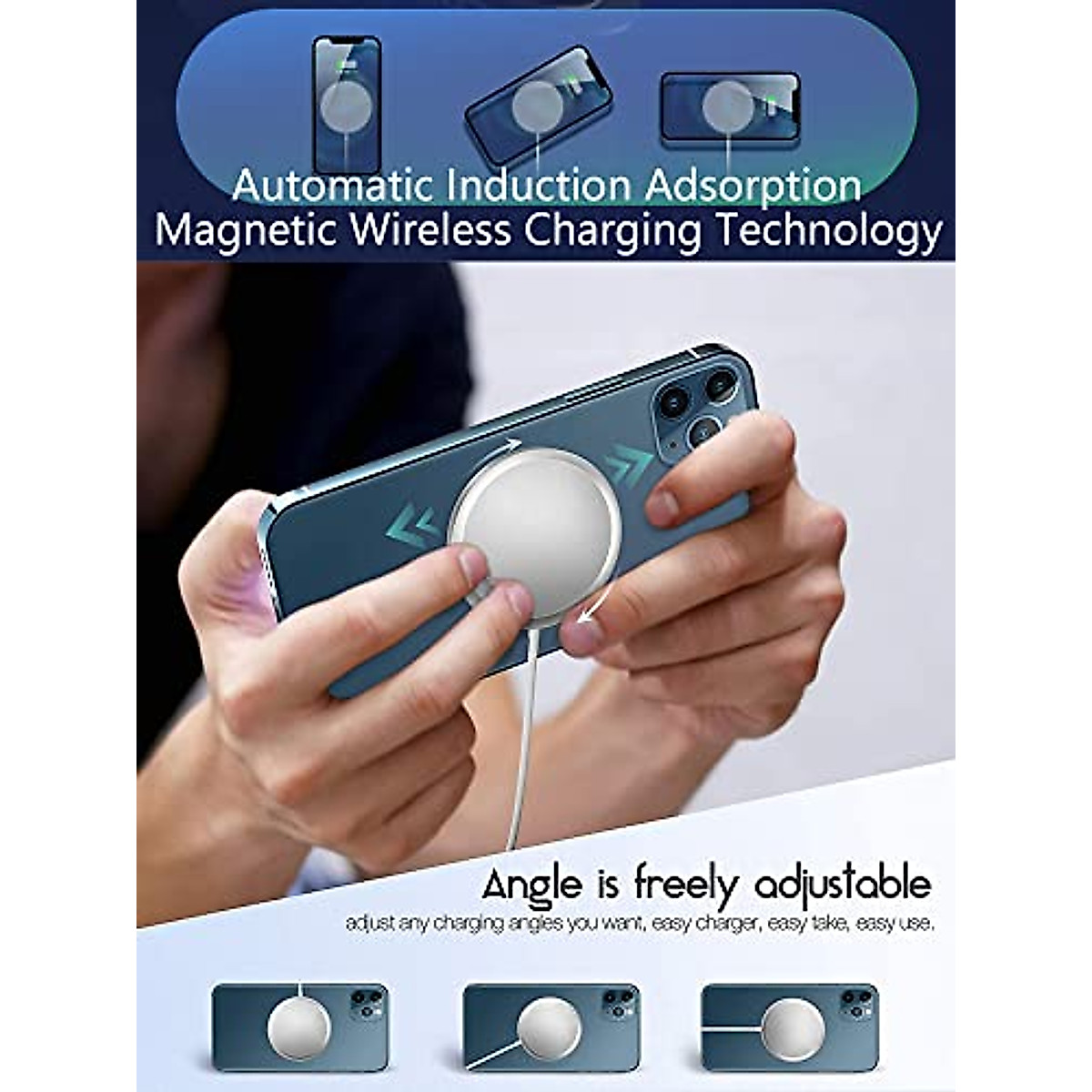 Apple MagSafe Charger - MFi/Qi Certified Wireless Charger with Fast Charging Capability,Type C Wall Charger Pad Compatible with iPhone 14/13/12/AirPods Pro 2 and Android Phone - Lightweight and Thin