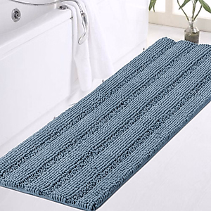 Turquoize Bathroom Runner Extra Long Bathroom Rug Blue Chenille Bath Rug Non Slip Shaggy Bath Mat Shag Shower Mat, Soft and Cozy, Super Absorbent Water, Washable Rug, 47 x 17 inches, Stone Blue