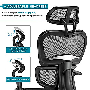 SUNNOW Ergonomic Mesh Chair with 3D Lumbar Support, Adjustable Headrest & Sliding Armrest, Swivel Executive Computer High Gaming Chairs for Home Office Work