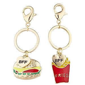 LUX ACCESSORIES Gold Tone Burgers Fries Best Friends BFF Charm Keychain Set