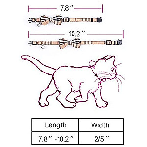 SuperBuddy Cat Collars Breakaway with Cute Bow Bell - 2 Pack Kitten Collar Plaid Cat Collar with Removable Bowtie for Cats Kittens