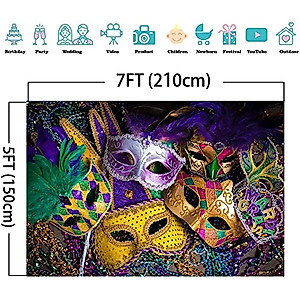 Purple Green Gold Beads Masquerade Party Photography Backdrop Vinyl 7x5ft for Carnival Fiesta Mardi Gras Dance Photo Background Supplies Children Birthday Photo Booths Props Decorations