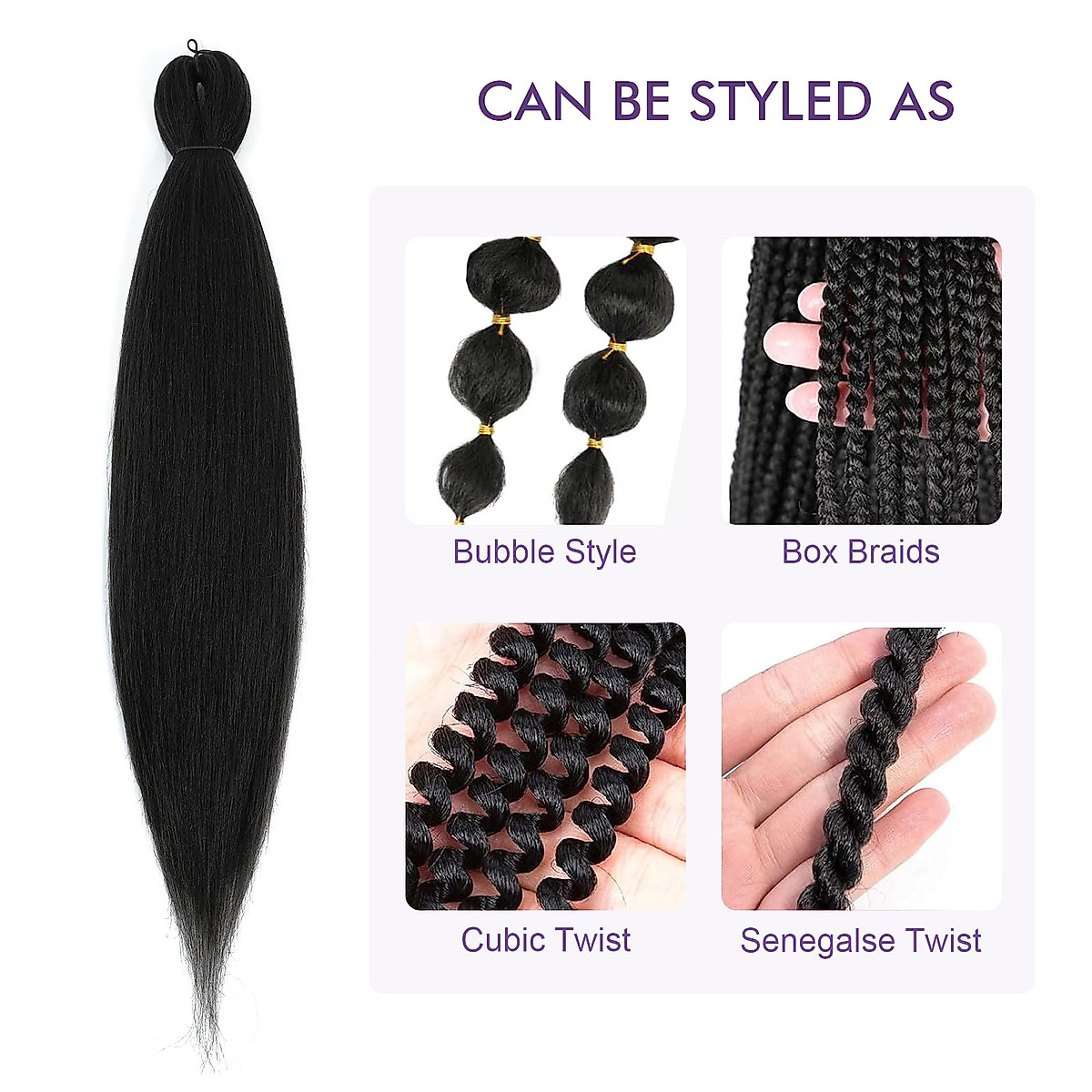 ROSDINA Pre-stretched Braiding Hair - 30 Inch 8 Packs Natural Black Super Long Braiding Hair For Twist or Box Braids, Yaki Texture Hot Water Setting Synthetic Braiding Hair Extensions (30 Inch, 1B-8P)