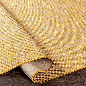 Mark&Day Outdoor Rugs, 8x10 Broekoord Traditional Indoor/Outdoor Bright Yellow Area Rug, Non Shedding Yellow Grey Carpet for Patio, Porch, Deck, Bedroom, Living Room or Kitchen (7'8" x 10')