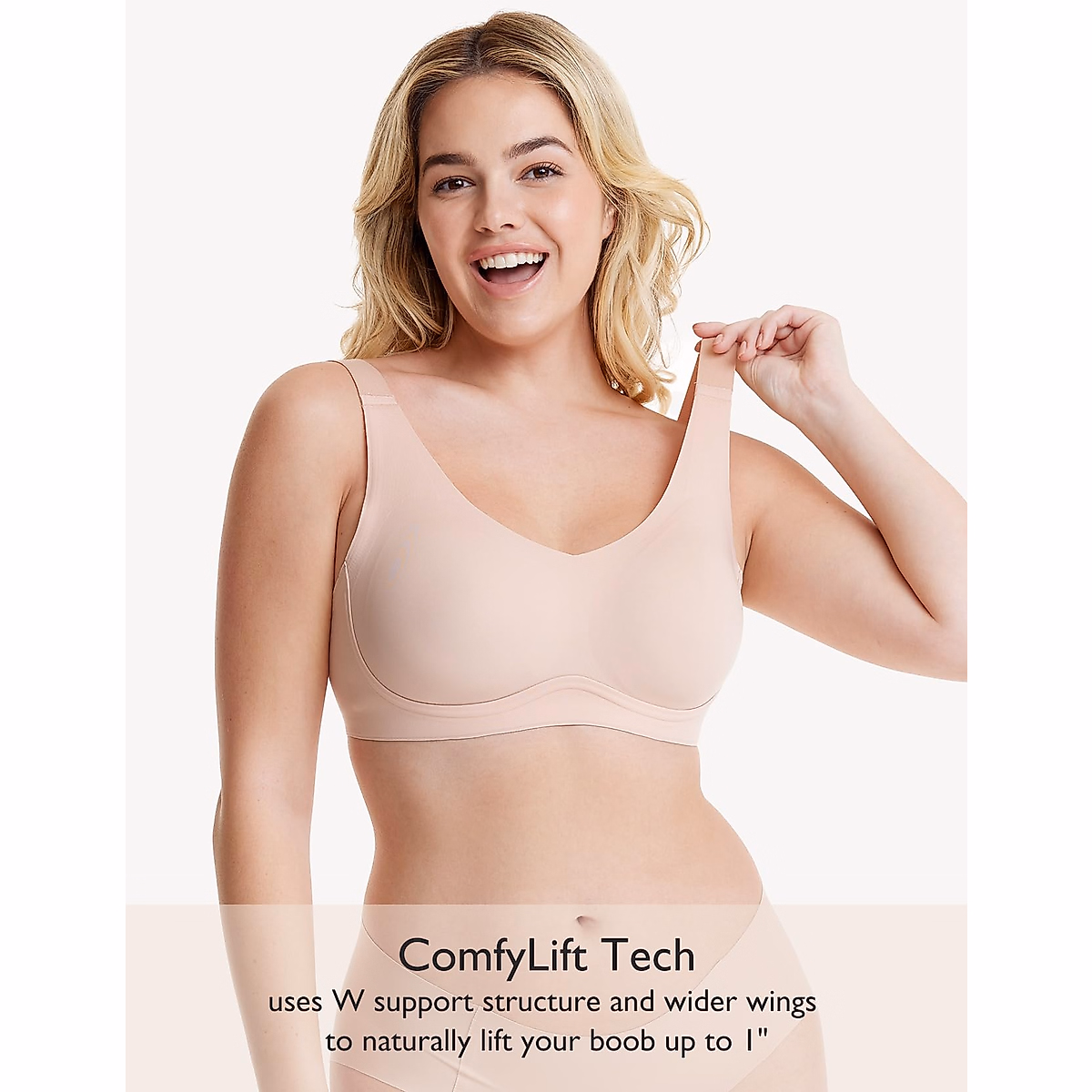 COMFELIE Wireless Bra with Support B-E Cups, Lightly Lined Zero Gravity Sculpt No Spillage Seamless T-Shirt Bra EB063