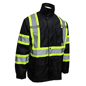 RK Safety TBK66 Class 3 Rain suit, Jacket, Pants High Visibility Reflective Black Bottom with X Pattern(Large, Black)