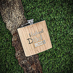 Spruchreif | Engraved Stainless Steel Flask | Wooden Flask | Alcohol Flask | Father's Day Gift | Best Dad | Funny Gift Dad | Husband Dad Boss