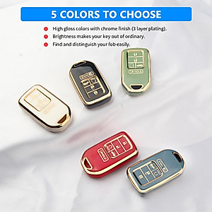 QBUC for Honda Key Fob Cover Case with Keychain for Honda Accord Civic CR-V CRV Pilot Passport Insight EX EX-L 5 Buttons