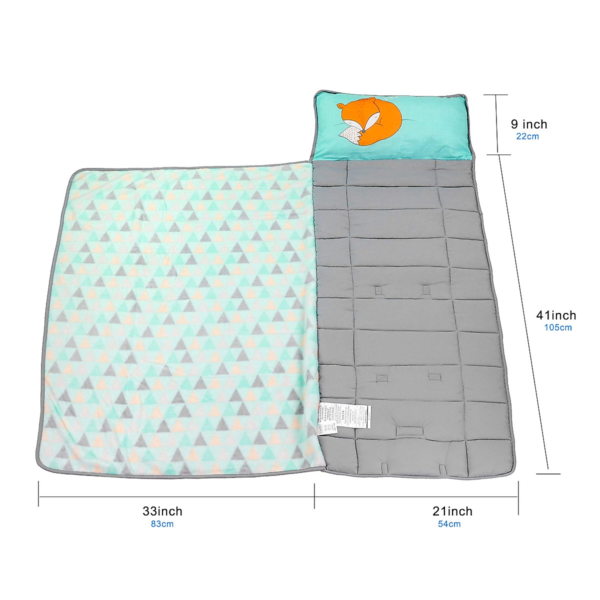 Nap Mat for Toddlers - Nap Mats for Preschool Kindergarten - Fox Gifts for Toddlers - Portable Toddler Sleeping Bag w Pillow - Toddler Blankets for Boys - Toddler Blankets for Girls - Gifts for Girls
