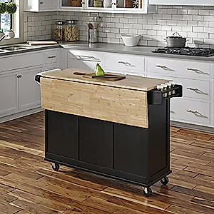 Homestyles Dolly Madison Kitchen Cart with Wood Top and Drop Leaf Breakfast Bar, Rolling Mobile Kitchen Island with Storage and Towel Rack, 54 Inch Width, Black