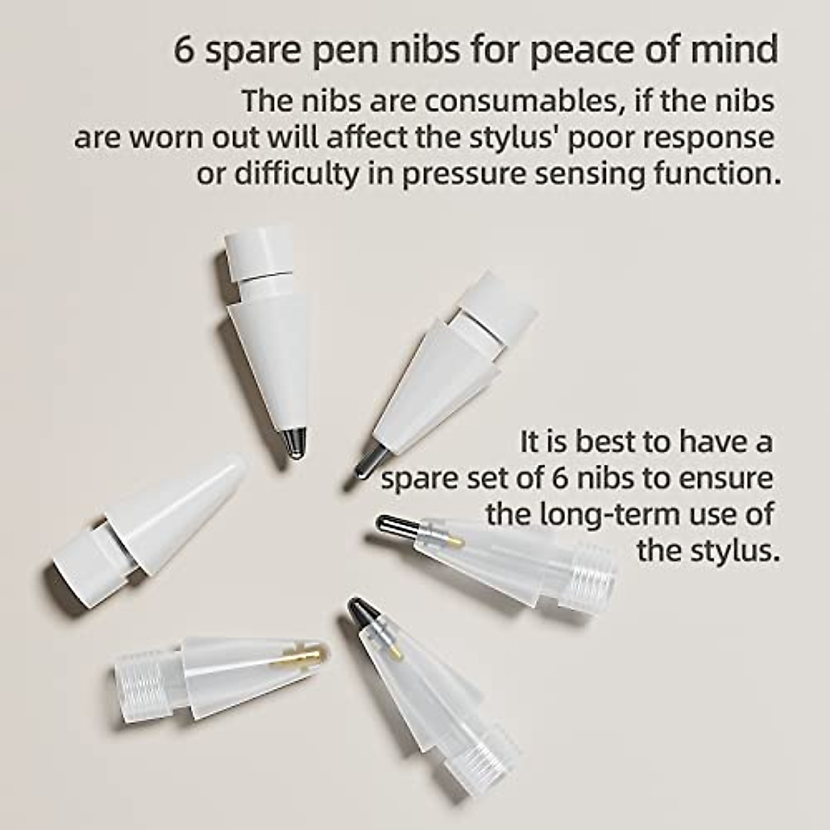 HOU [6 Pack] Apple Pencil Tips,Replacement Tips for Apple Pencil 2nd Generation,Apple Pencil 1st Generation Spare Nib for ipad Pen/Stylus Pen,Apple Pencil 2/1,Plastic &Metal Apple Tips