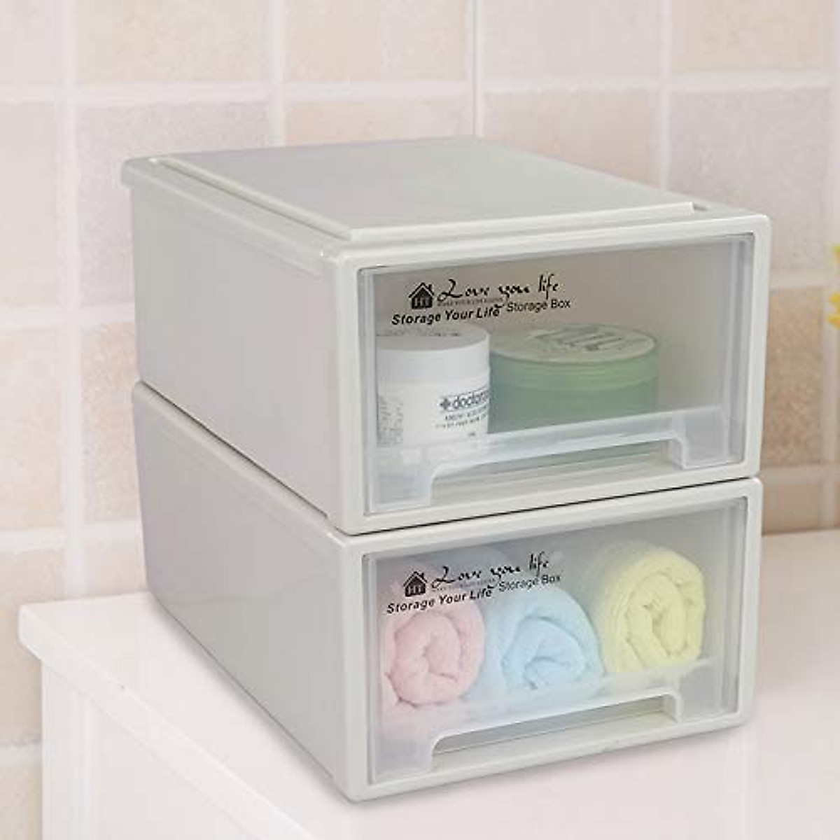 Rinboat 12 Quart Plastic Stacking Storage Drawer Unit Front Box, 1 Pack