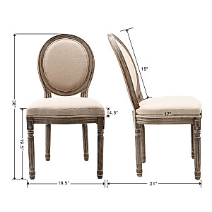 chairus Farmhouse Dining Chairs Set of 6, French Country Dining Room Chairs Vintage Fabric Upholstered Chair with Round Back Dark Wood Legs, Beige 6 PCS