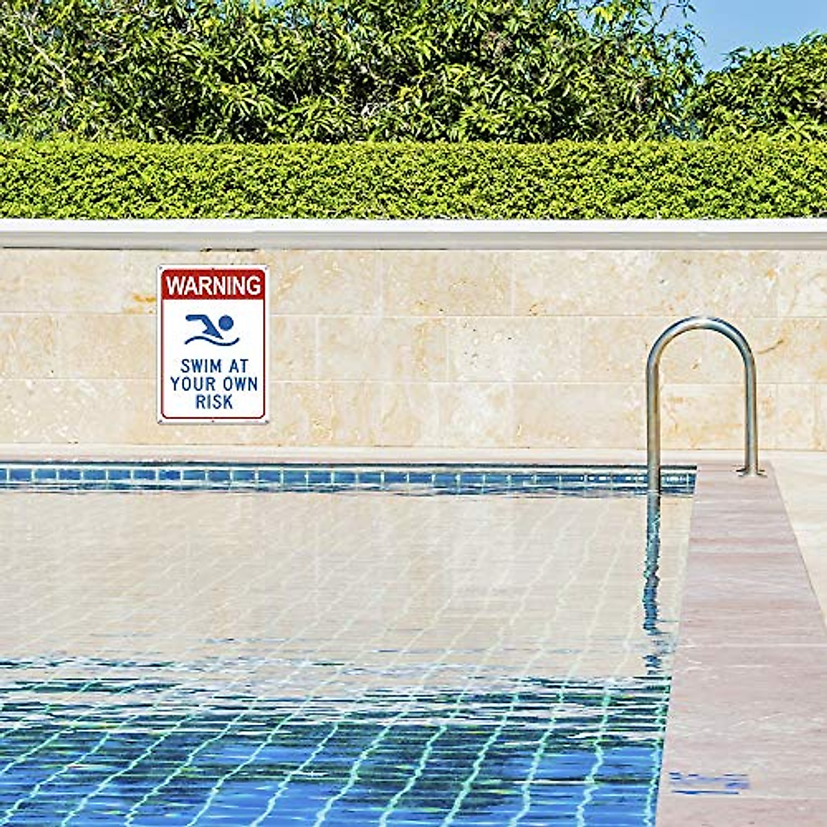 Uflashmi Warning Swim at Your Own Risk Pool Sign, Metal Pool signs for Outdoor, 10X14 in