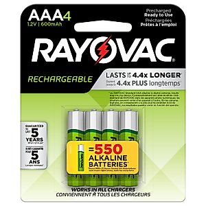 Rayovac Rechargeable AAA Batteries, Rechargeable Triple A Batteries (4 Count)