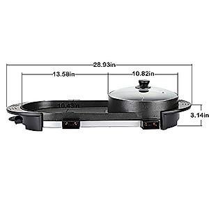 Comft Hot Pot and Grill, 2 In 1 Electric Hot Pot Grill Cooker with Dual Temperature Control Multi-Functional Smokeless Shabu Korean BBQ Pan Indoor Large Capacity Non-Stick, Capacity for 2 - 12 People