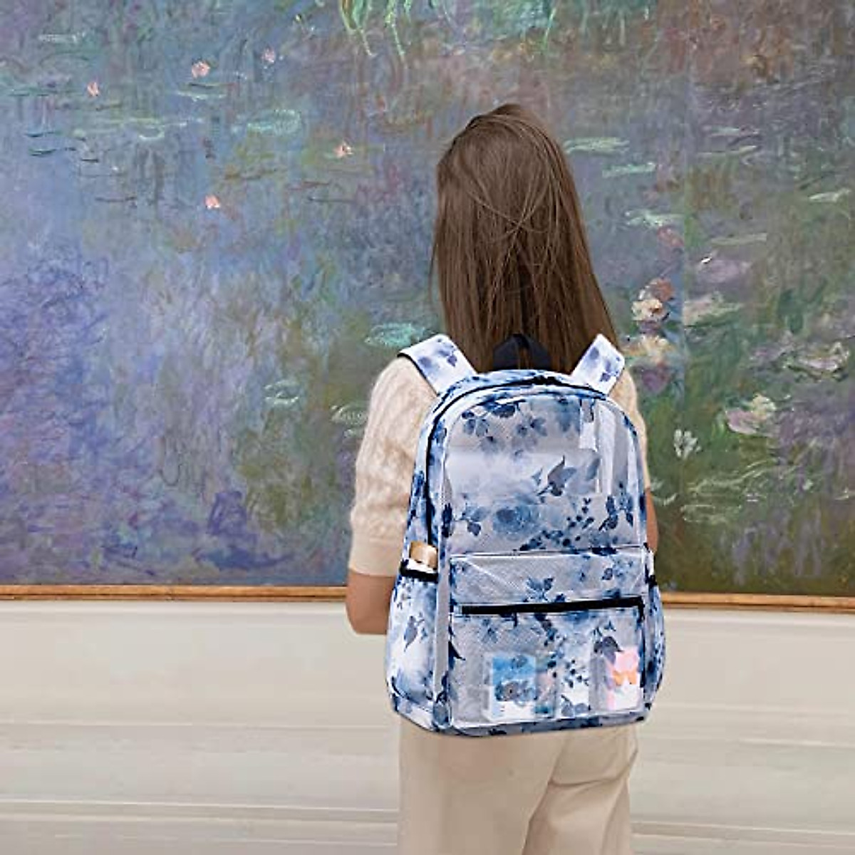 CAMTOP Mesh Backpack for Girls Kids Semi-Transparent See Through Sturdy Bookbag Casual Daypack for School Beach Swim Work Gym