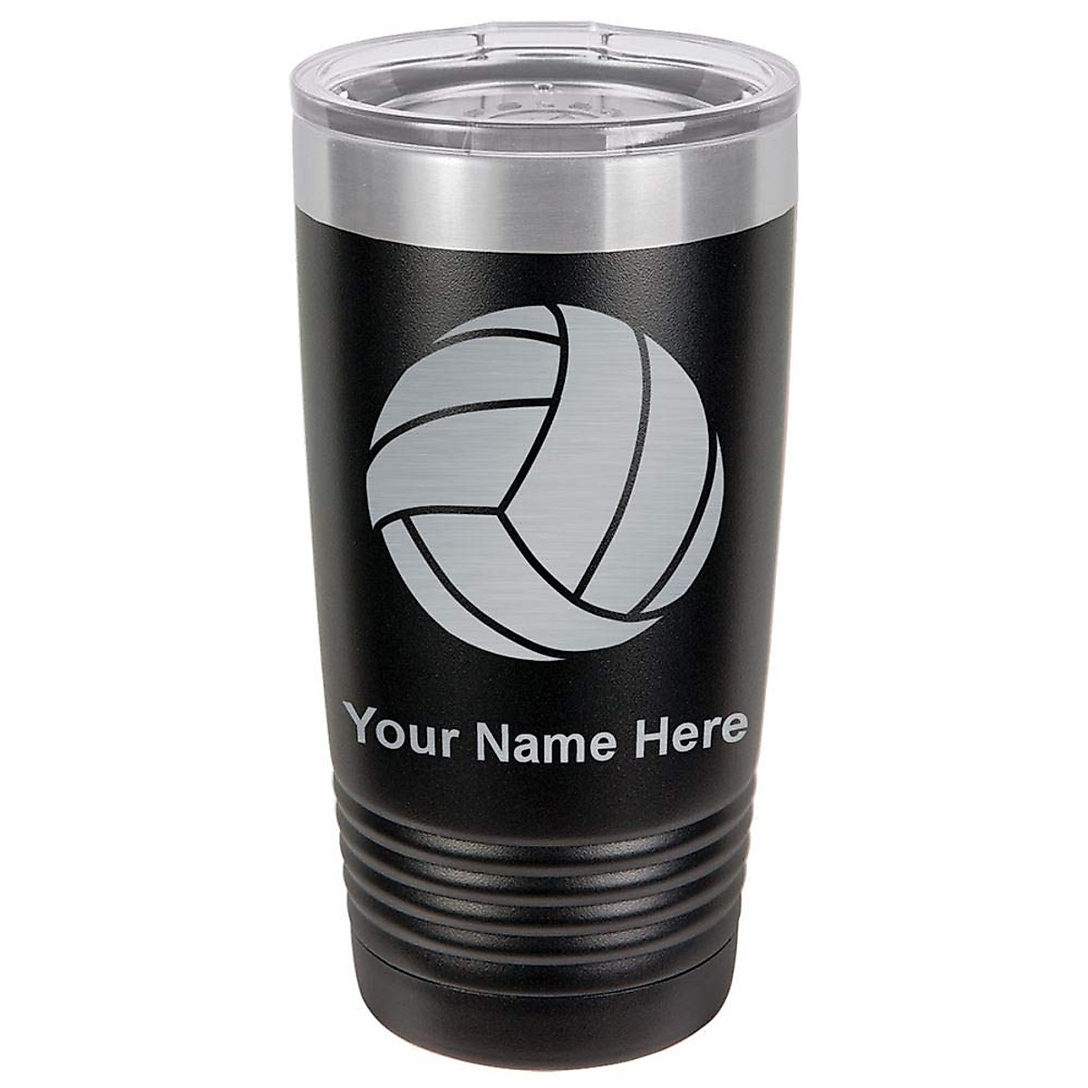 LaserGram 20oz Vacuum Insulated Tumbler Mug, Volleyball Ball, Personalized Engraving Included (Black)