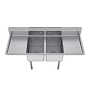 Elkay Dependabilt Stainless Steel 74" x 29-13/16" x 43-3/4" 16 Gauge Two Compartment Sink w/ 18" Left and Right Drainboards and Stainless Steel Legs