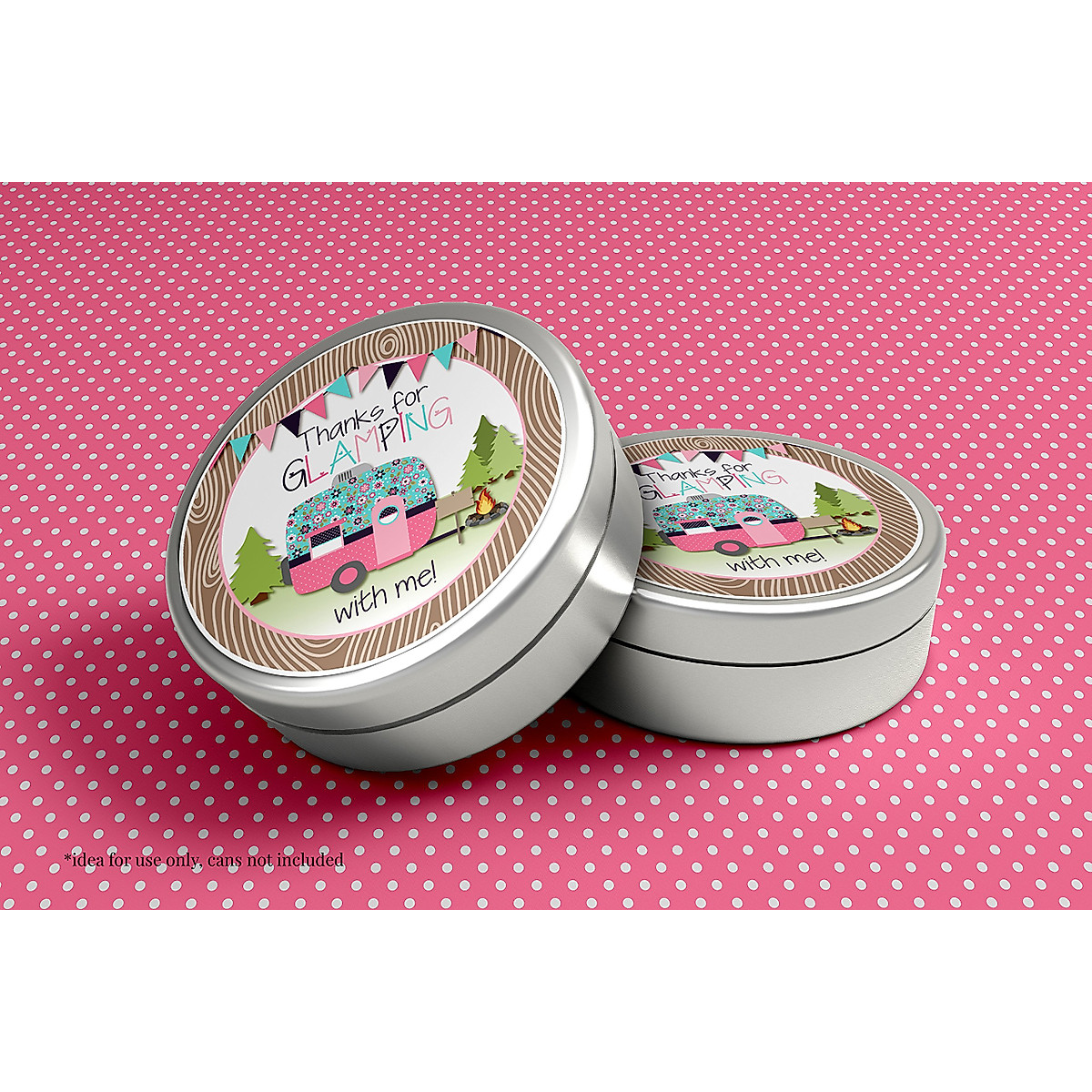 Glamping, Glamorous Camping Girl Birthday Party Thank You Sticker Labels, 40 2" Party Circle Stickers by AmandaCreation, Great for Party Favors, Envelope Seals & Goodie Bags