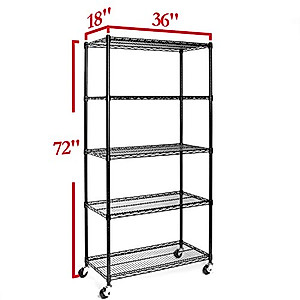 Seville Classics UltraDurable Heavy Duty NSF Solid Steel Wire Rack Storage Unit, Organizer for Garage, Warehouse, Office, Restaurant, Classroom, Kitchen, Black, 5-Tier Shelving, 36" W x 18" D