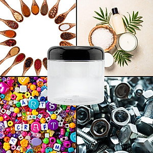 Cornucopia Brands 16oz Clear Plastic Jars w/Domed Lids (6 pack); BPA Free PET Stackable Straight Sided Canisters for Bathroom & Kitchen Storage