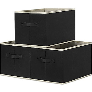 Asxsonn Extra Large Fabric Storage Bins, Foldable Storage Baskets for Shelves 3 Pack, Closet Storage Bins with Handles, Storage Baskets for Closet Home Office Nursery (Black, 15.75"x11.8"x10.2")