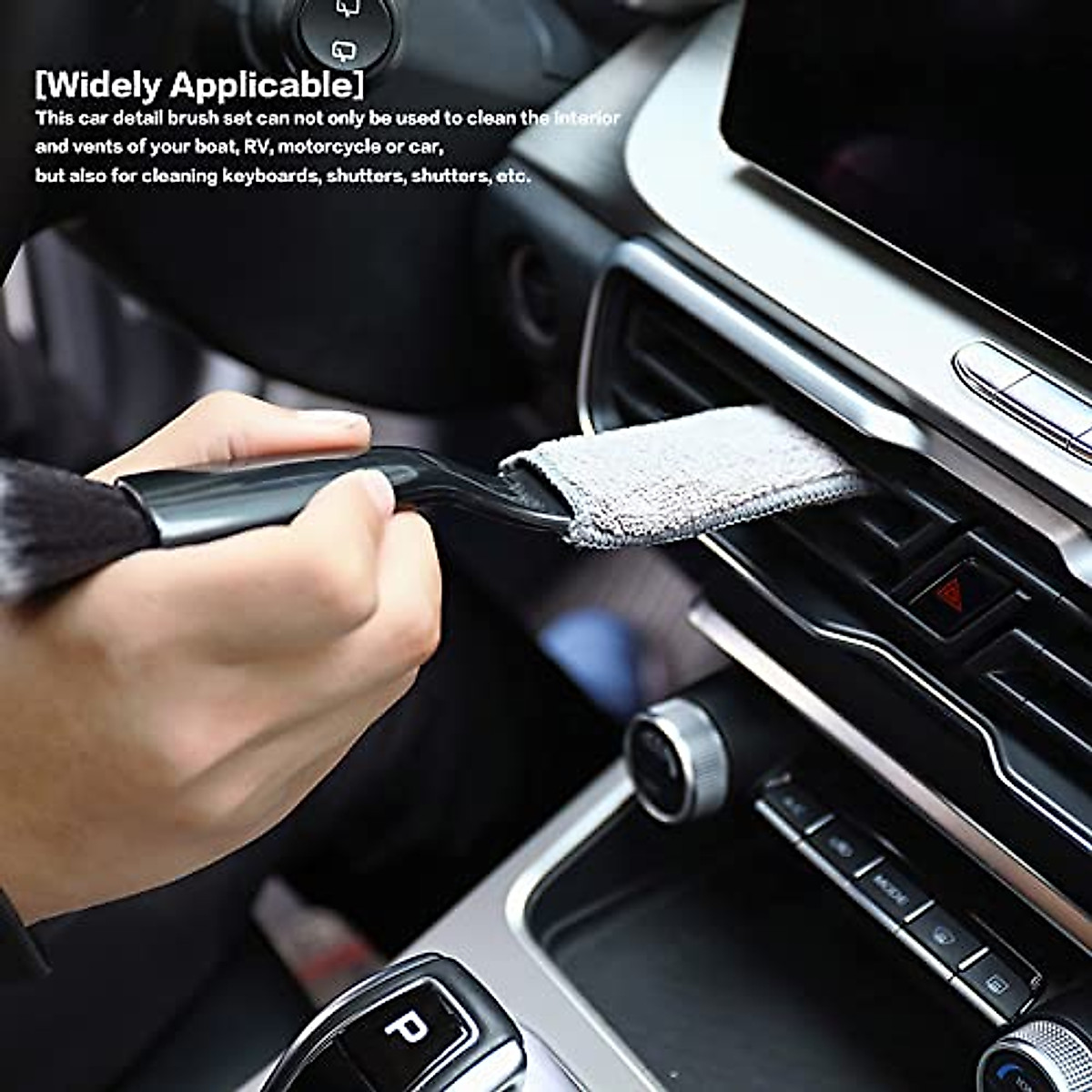 Rsept Soft Car Detailing Brush,Double Head Brush for Car Clean,Car Detailing Brushes Exterior,Double Ended Portable Cleaning Brush Mini Hand Held Magic Brush Duster for House, Car, Office (Black)