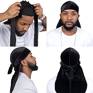 Velvet Durag for Men Wave Cap Velvet Dorag for Men Women 360 Wave (Black)