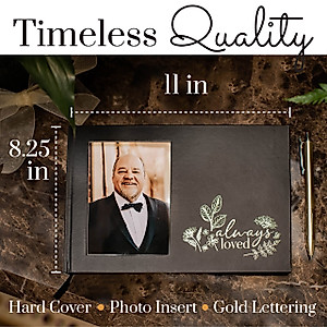 STEEL MILL AND CO. Memorial Book with Picture Frame, in Loving Memory Funeral Guestbook, 80 Lined Sheets, Hardbound Sign-in Guest Book for Celebration of Life, 6.5 x 9.6, Always Loved (Black)