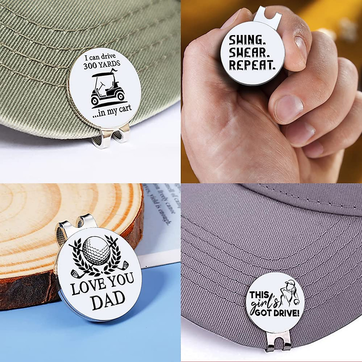 GEYGIE Swing Swear Look for Ball Repeat Golf Ball Marker with Magnetic Hat Clip, Funny Golf Accessories Gifts for Men Women, Golf Gifts for Men Woman, Birthday Gifts for Golf Fan (GHC059)