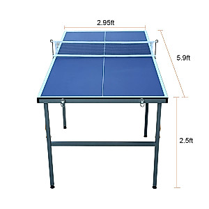6 ft Table Tennis Table Ping-Pong Tables Set - 100% Preassembled Foldable & Portable Tables with All-Weather Aluminum Composite Frame & Removable Net for Outdoor/Indoor