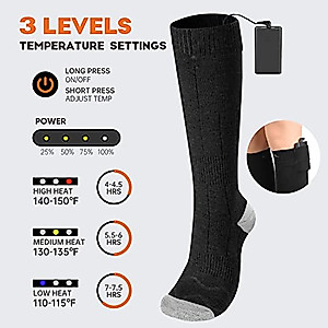 Velazzio Heated Socks for Men Women, Remote Control 4000mAh 3.7V Rechargeable Electric Heated Socks with 3 Heat Settings for Winter Sports (Black, Large)