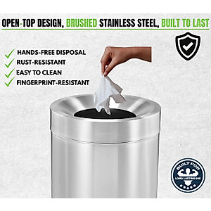 Alpine 50 Gallon Indoor Trash Can - Corrosion Proof Stainless Steel Garbage Bin - Heavy Duty Waste Disposal Trashcan for Litter Free Home, Schools, Hospitals and Businesses (50 Gallon)