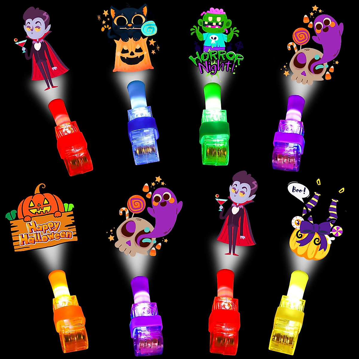 DIYDEC Halloween Party Favors, 24pcs Halloween LED Finger Lights Projection Glow in The Dark Light Up Halloween Toys Bulk for Kids Halloween Goodie Bag Fillers Pinata Stuffers Classroom Prizes