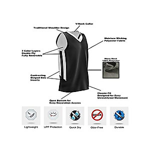 Youth Boys Reversible Mesh Performance Athletic Basketball Jerseys Blank Team Uniforms for Sports Scrimmage (10 Pack, Black/White, Youth L)