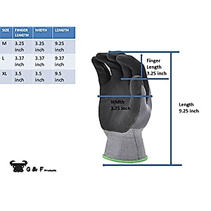 G & F Products 1529XL-DZ Knit Work Gloves, Textured Rubber Latex Coated For Construction, Black, XLarge,Gray
