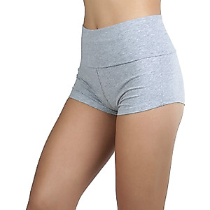 ToBeInStyle Women's Wide Waistband Rollover Yoga Shorts - Light Heather Grey - S