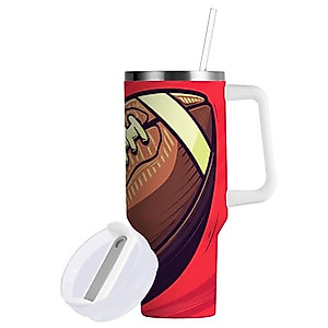 ODAWA 40oz Double Wall Insulated Tumbler, American Football Red Steel Insulated Tumbler with Lid and Straw